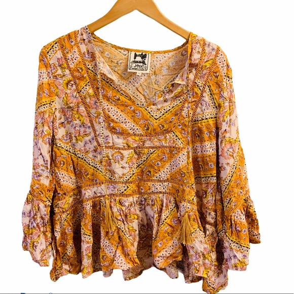 Jaase | Tops | Jaase Orange Boho Tassel Peasant Blouse | Poshmark
